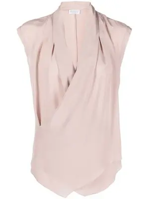 Brunello Cucinelli Wrap-front Silk Blouse - Pink