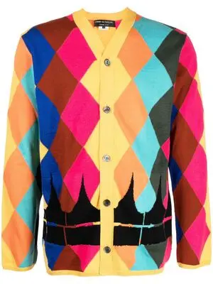 Comme Des Garçons V-neck Diamond-print Cardigan - Multicolour