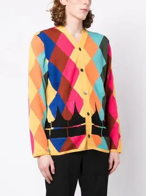 Comme Des Garçons Diamond Print V-neck Cardigan - Multicolour