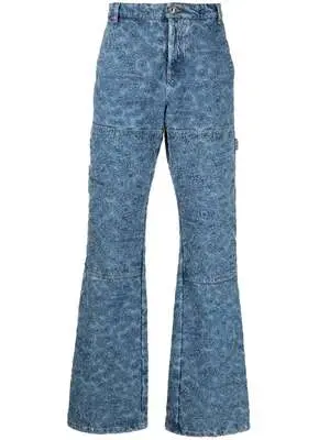 Off-White Floral-embroidery Carpenter Jeans - Blue