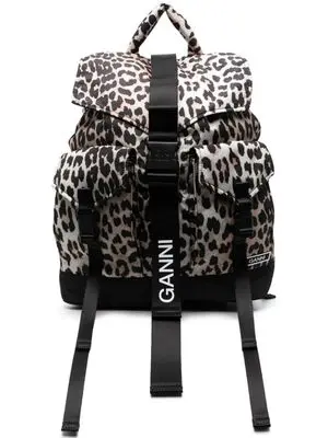 GANNI Leopard-print Backpack - Brown