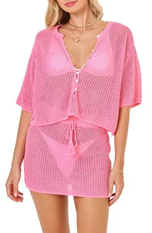 L*Space Coast Is Clear Sheer Cover-up Miniskirt Guava