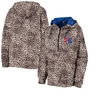 G-III SPORTS BY CARL BANKS Dkny Sport Philadelphia 76ers Gabriella Windbreaker Half-zip Hoodie - Leopard