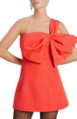 Bardot Bella Bow One-shoulder Mini Dress - Fire Red