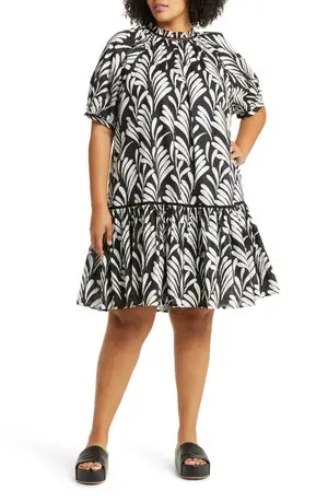 Caslon Leafy Print Puff Sleeve Dress