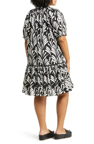 Caslon Leafy Print Puff Sleeve Dress