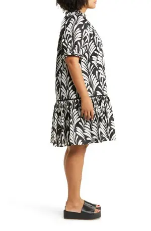 Caslon Leafy Print Puff Sleeve Dress