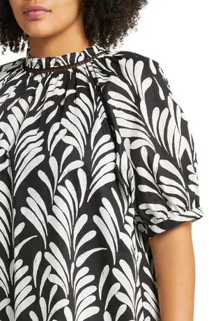 Caslon Leafy Print Puff Sleeve Dress