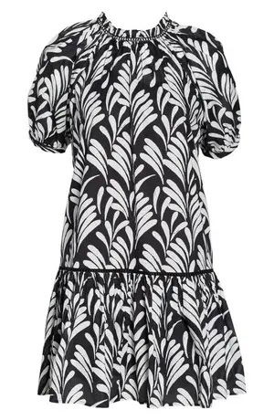 Caslon Leafy Print Puff Sleeve Dress