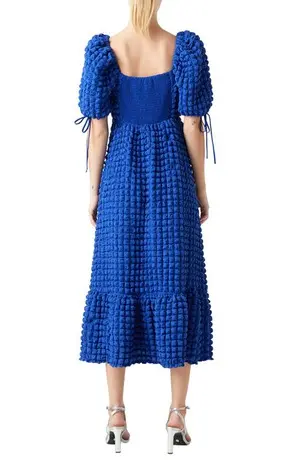 Endless Rose Texture Puff Sleeve Maxi Dress - Blue