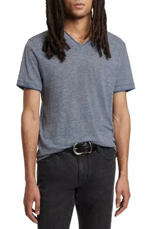 John Varvatos Wooster Regular Fit V-neck Linen T-shirt Dutch Blue