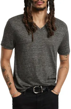John Varvatos Wooster Regular Fit V-neck Linen T-shirt Iron Grey
