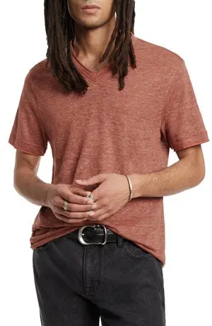 John Varvatos Wooster Regular Fit V-neck Linen T-shirt Tomato