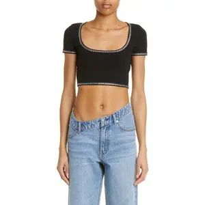 Alexander Wang Crystal Logo Trim Crop Top - Black