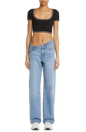 Alexander Wang Crystal Logo Trim Crop Top