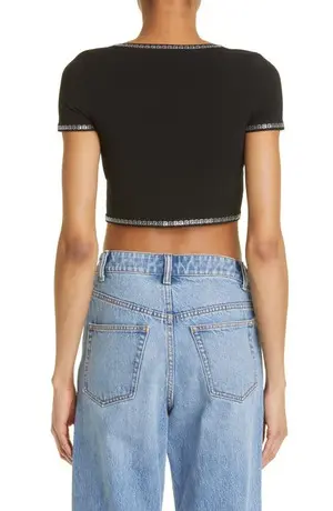 Alexander Wang Crystal Logo Trim Crop Top