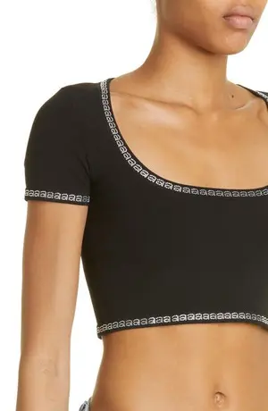 Alexander Wang Crystal Logo Trim Crop Top