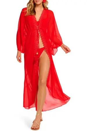 Ramy Brook Raelynn Lace Trim Cover-up - Flame
