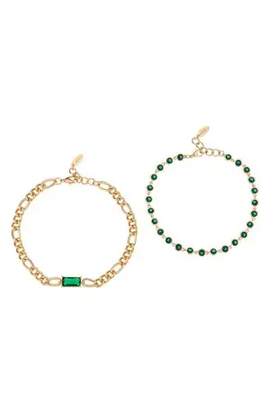 Ettika Set Of Chain & Cubic Zirconia Anklets - Green