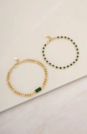 Ettika Set Of Chain & Cubic Zirconia Anklets