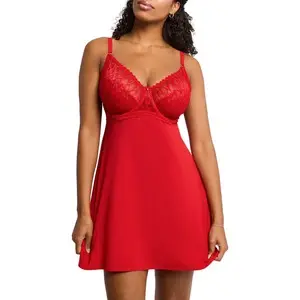 MONTELLE INTIMATES Lacey Underwire Babydoll Chemise - Sweet Red