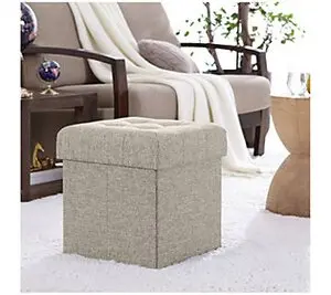 ORNAVO HOME Foldable Tufted Linen Square Cube S Orage Ottoman - One-color