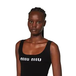 MIU MIU vintage tanktop ミュウミュウ 黒 タンクトップ Miu Miu Black Ribbed Cotton Tank Top with Bow XS International