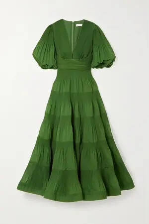 Zimmermann Pleated Tiered Twill Midi Dress