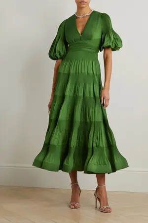 zimmermann pleated midi dress green Pleated Midi Dress Green