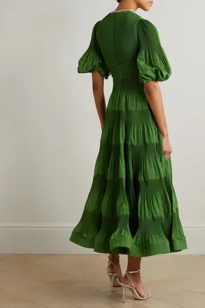 Zimmermann Pleated Tiered Twill Midi Dress