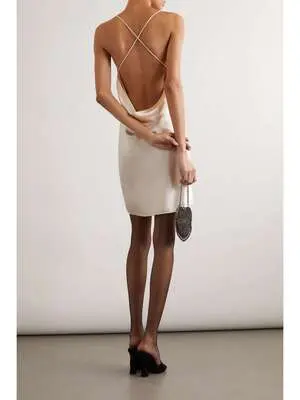 black backless mermaid prom dress Elegant Satin Backless Halter Neck White Slim Fit Birthday Short Skirt –  PreppyDress main image 0