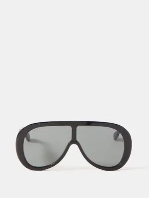 Gucci Gucci Eyewear - Oversized Aviator Mask Acetate Sunglasses - Womens - Black - Black