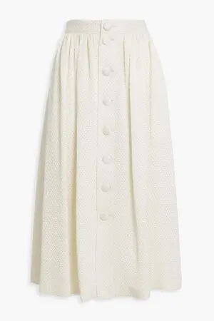 Adam Lippes Adam Lippes - Gathered Wool-blend Matelassé Midi Skirt - Blue - US 8 - Ivory