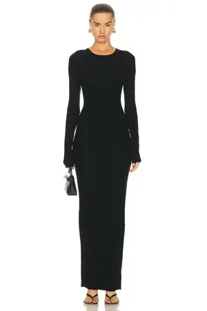 Eterne Long Sleeve Crewneck Maxi Dress - Black