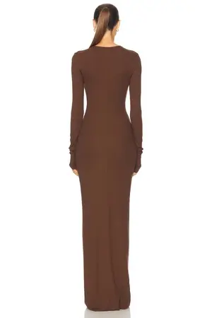 Eterne Long Sleeve Crewneck Maxi Dress - Chocolate