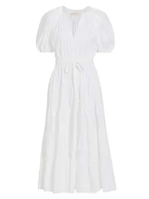Ulla Johnson Women's Olina Puff-Sleeve Midi-Dress - Noir  - Blanc