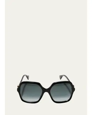 Gucci Oversize Rectangle Acetate Sunglasses - Solid Black