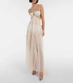 NENSI DOJAKA Bridal Silk Chiffon Gown - White