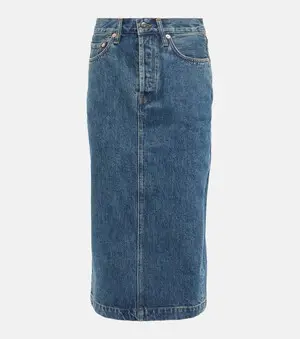 High Rise Denim Midi Skirts