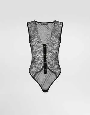 Dolce & Gabbana Lace Bodysuit With Plunging Neckline - Black