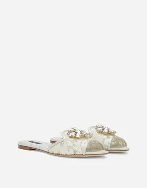 Dolce & Gabbana Lace Slides - Grey