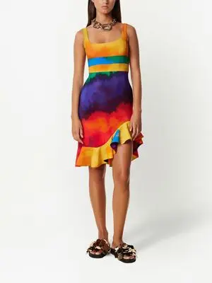 Rabanne Asymmetrical Frill-trim Dress - Multicolour