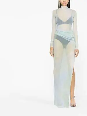 Off-White Tie-dye Sheer Maxi Skirt - Blue
