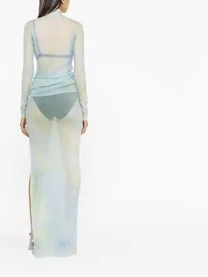 Off-White Tie-dye Sheer Maxi Skirt - Blue