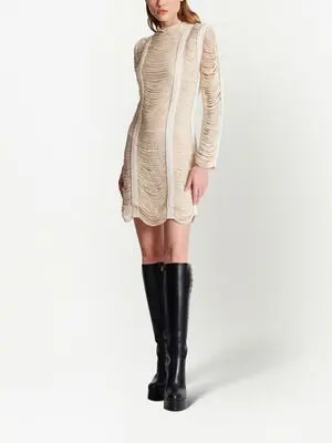 Balmain Macramé-knit Openwork Minidress