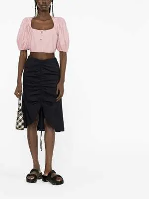 GANNI Cropped Puff-sleeve Blouse - Pink