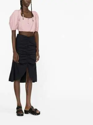 GANNI Cropped Puff-sleeve Blouse - Pink