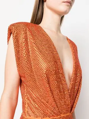 Philipp Plein Rhinestone Fitted Dress - Orange