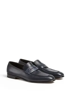 Zegna Crocodile-embossed Loafers - Blue