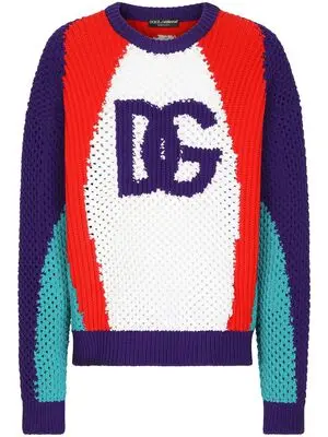 Dolce & Gabbana Colour-block Perforated Knit Jumper - White